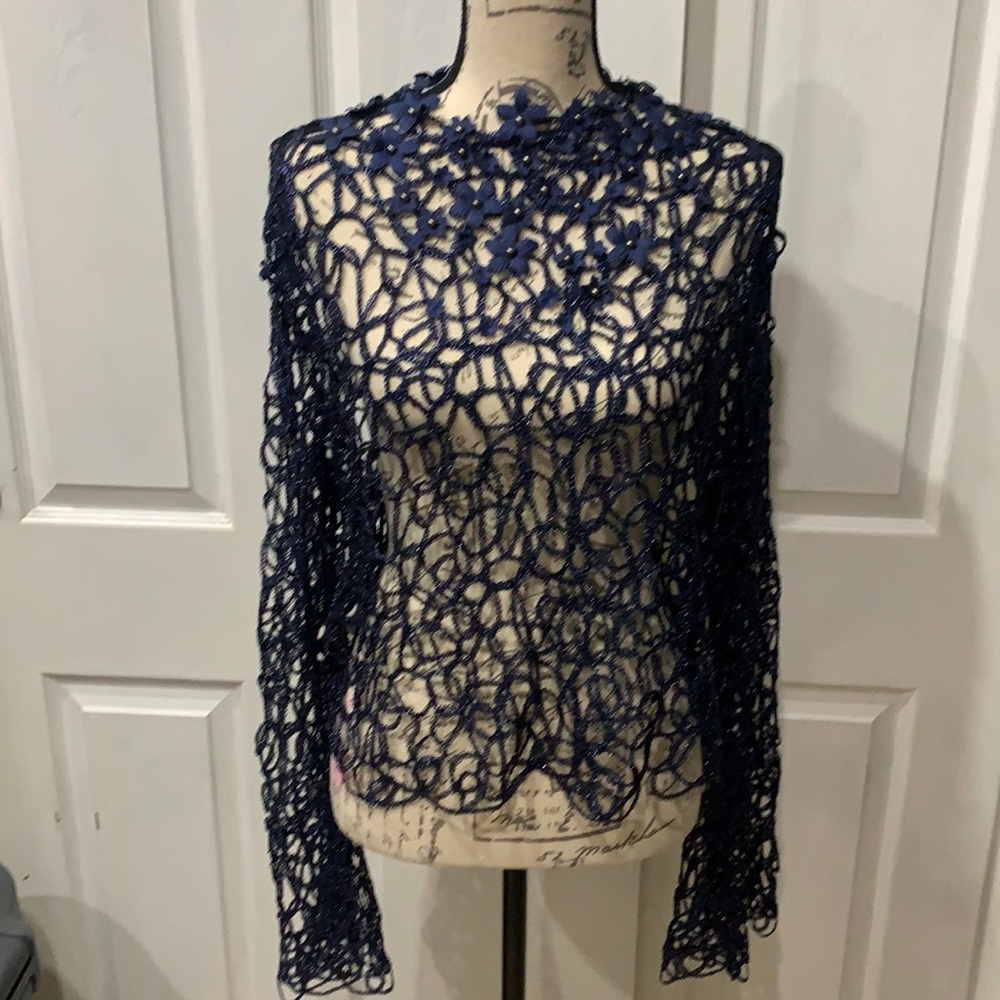 Navy Blue Crochet See Thru Top - Gem